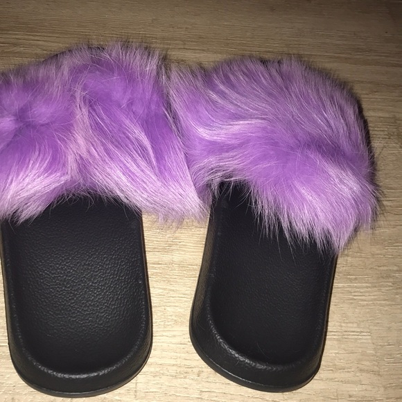 Shoes | Purple Comfortable Fur Slides | Poshmark